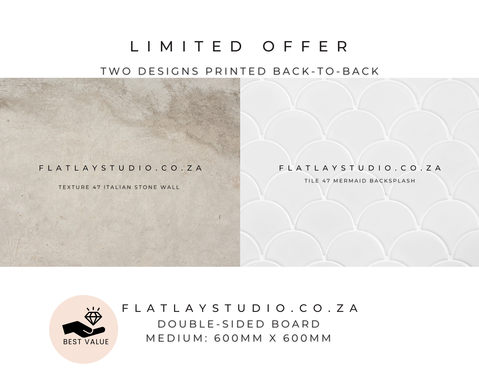 Double-sided Medium Board: Texture 47 + Tile 47 – FlatlayStudio